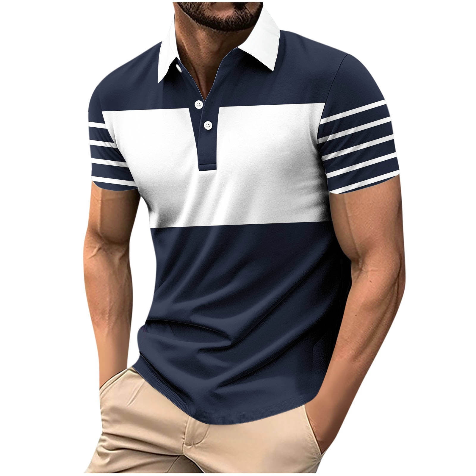 Dolkfu Striped Tee Shirts for Man Mesh Color Block Po-Lo Short Sleeve ...