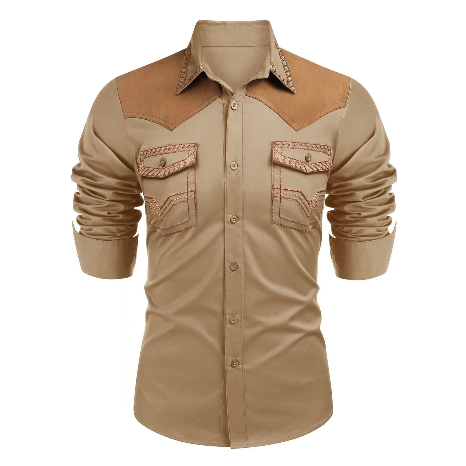 Dolkfu Suede Mens Tee Shirts Button Up Cowboy Streetwear Pocket Color ...