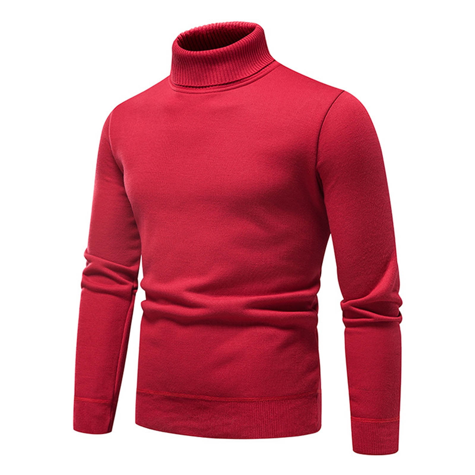 Dolkfu Sweaters for Men Turtleneck Red Solid Color Slim Fit Knitted ...