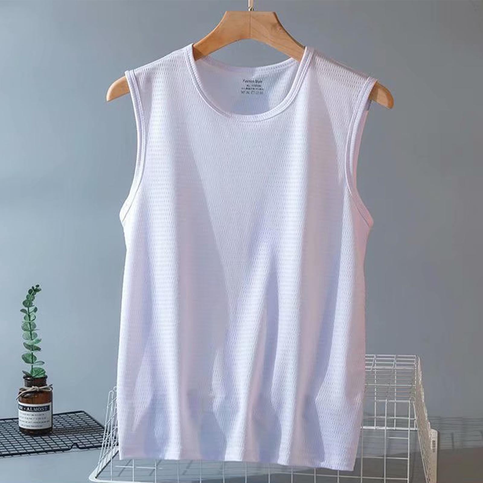 Dolkfu Tank Tee Shirts for Men Sleeveless Bodybuilding White Solid ...