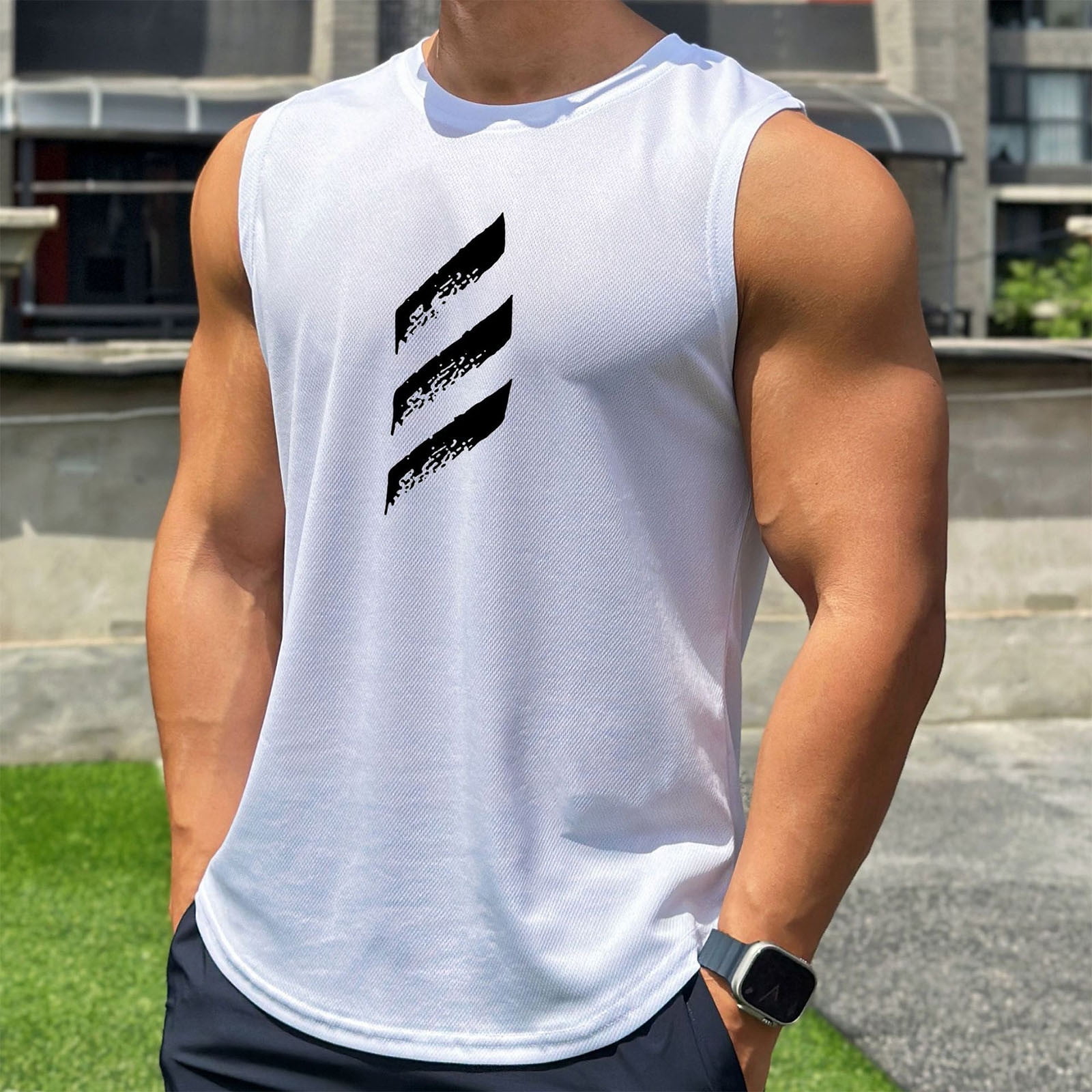 Dolkfu Tank Tops for Man Fitness White Bodybuilding Graphic Breathable ...