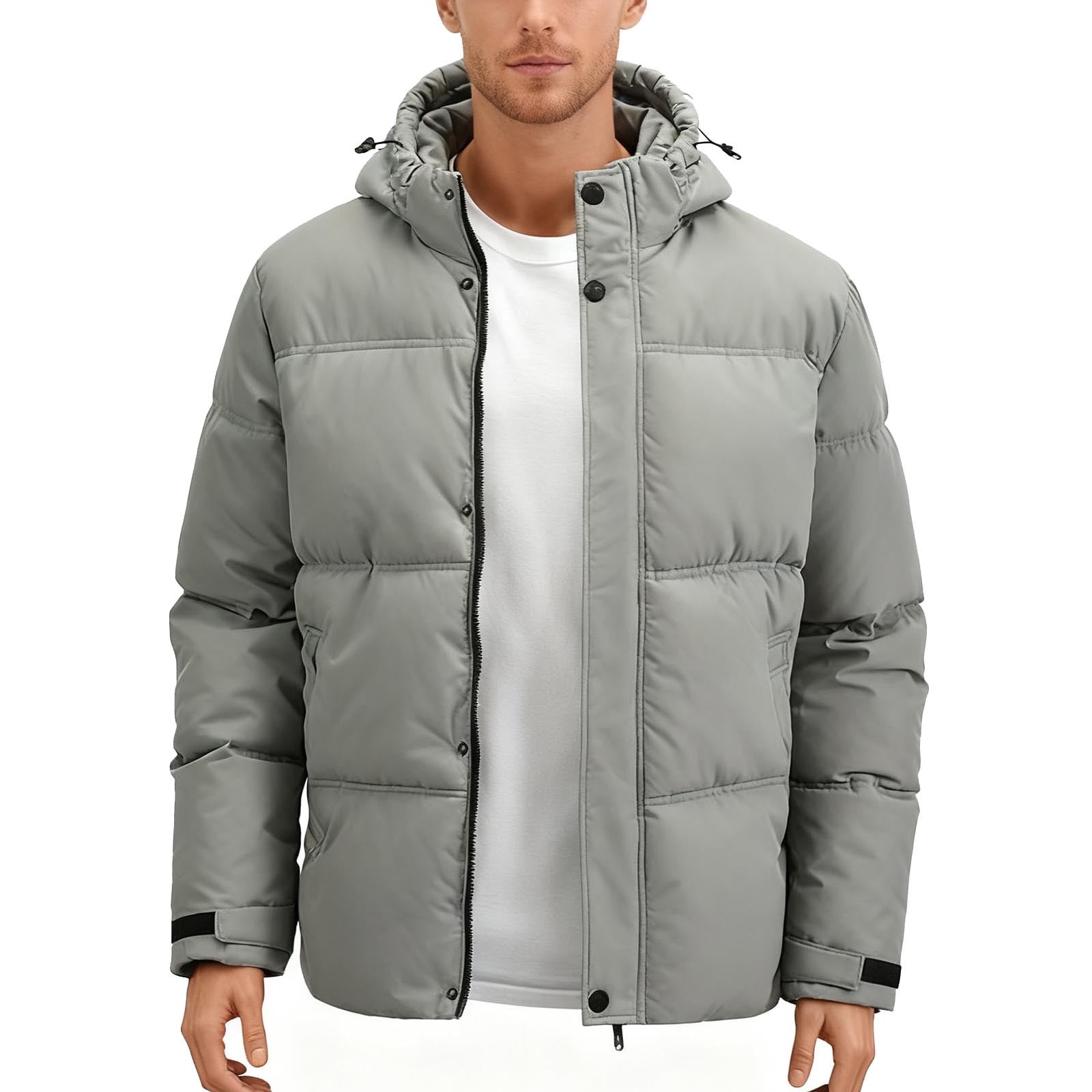 Dolkfu Thick Jackets for Men Hooded Yellow Heavyweight Puffer Jacket ...