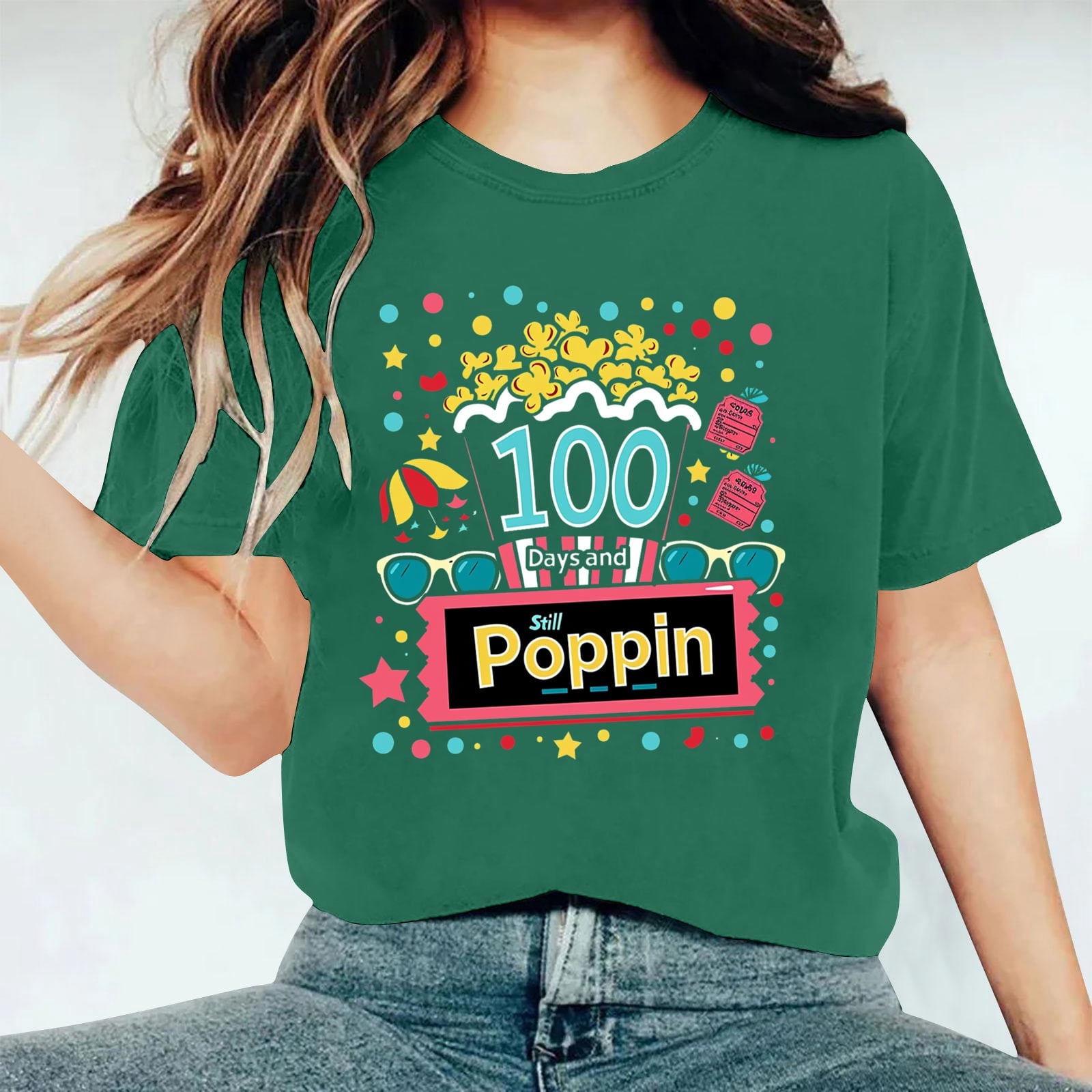 Dolkfu Tops Women Short Sleeve 100 Days Of School Classmate Letter ...