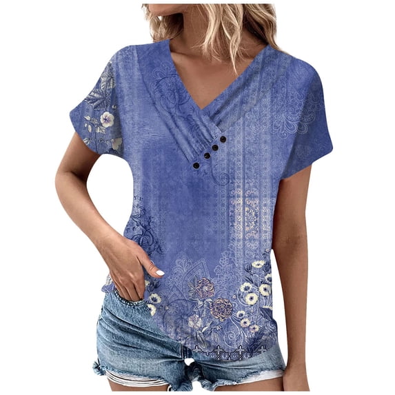 Dolkfu Tops for Women Trendy V-Neck Purple Short Sleeve Tops Stylish ...