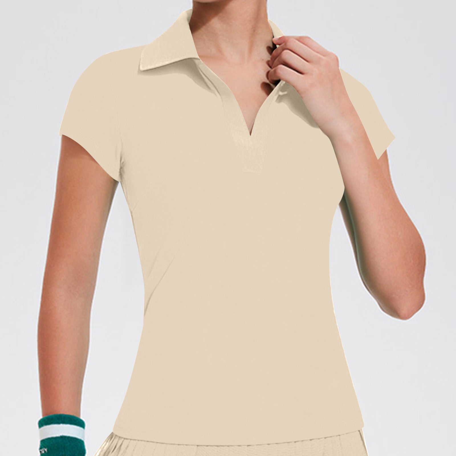 Dolkfu Tops for Women Trendy V-Neck Short Sleeve Yellow Tops Minimalist ...