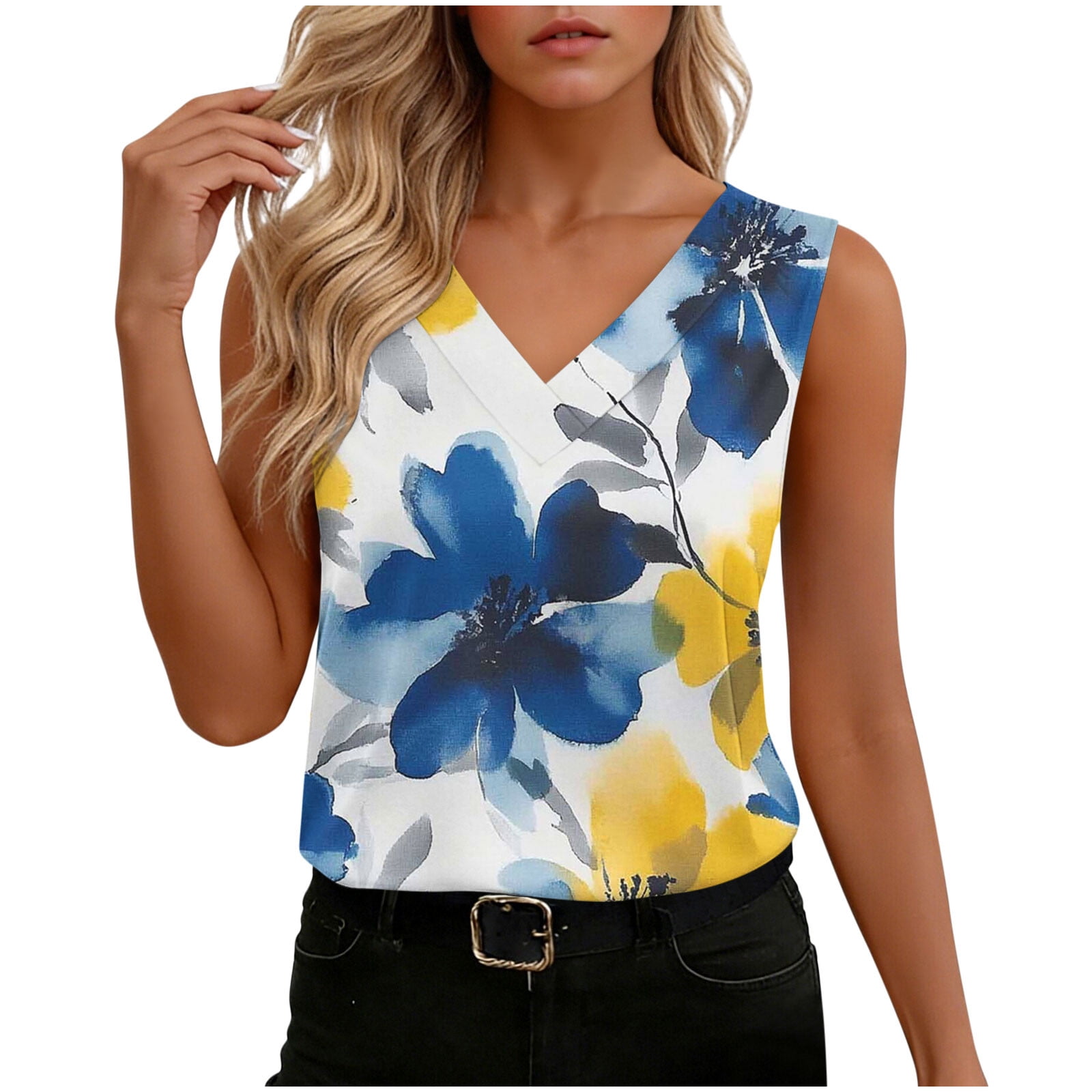 Dolkfu Trendy Tops for Women Hawaiian V Neck Floral Tank Tops ...