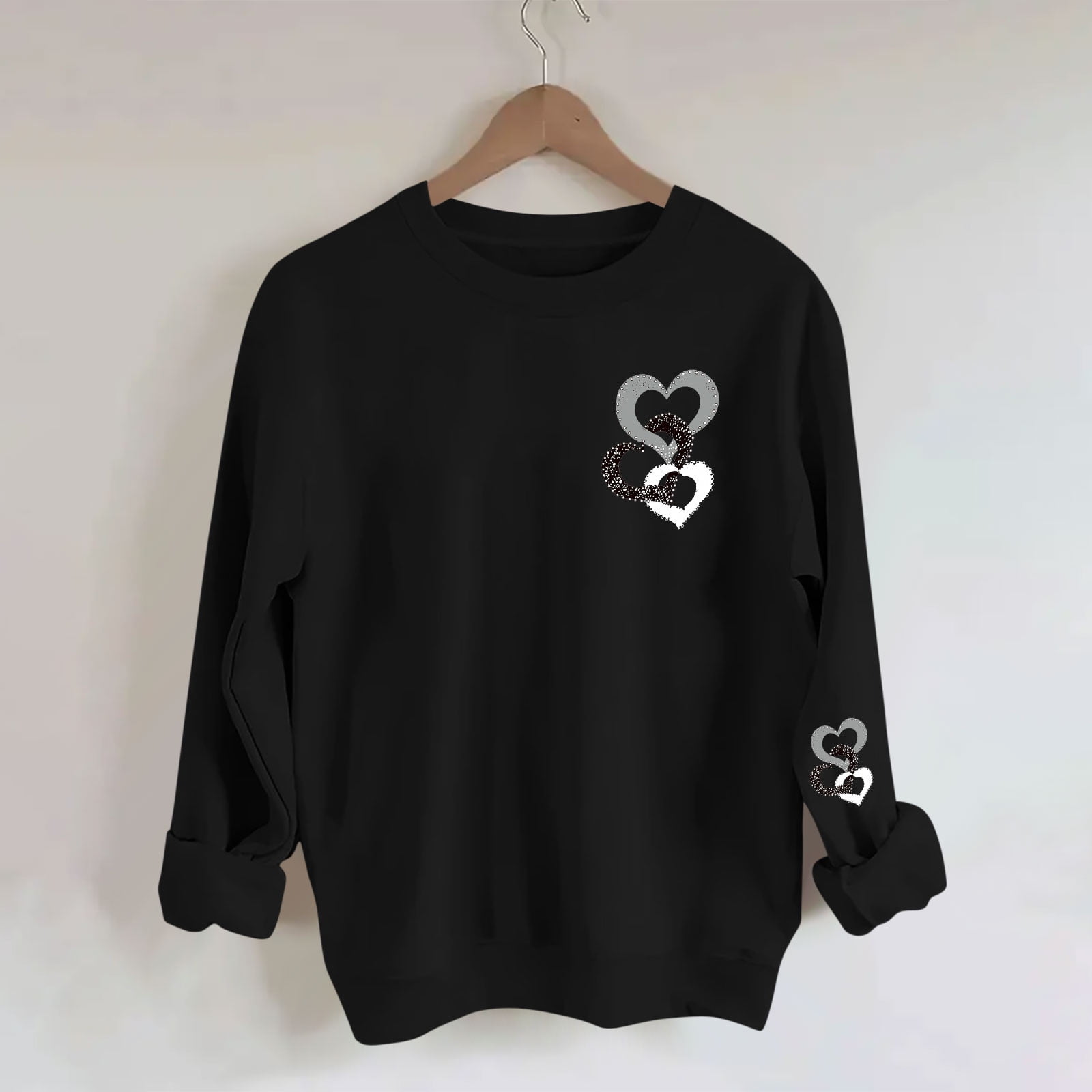 Dolkfu Valentine's Day Women's Shirts Novelty Black Heart Sweatshirts ...
