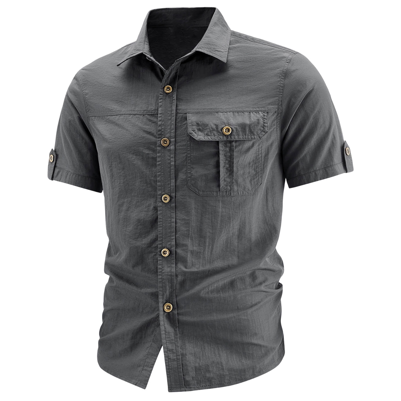 Dolkfu Western Style Graphic Tees Men Gray Button Collared Short Sleeve ...