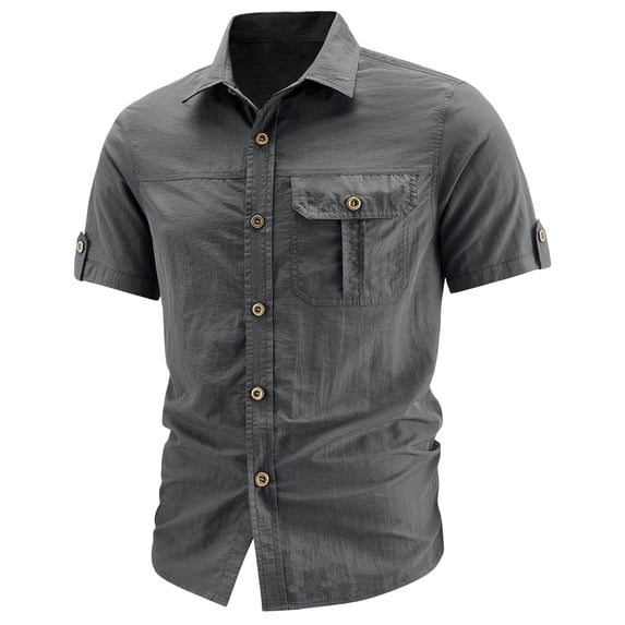 Dolkfu Western Style Graphic Tees Men Gray Button Collared Short Sleeve ...
