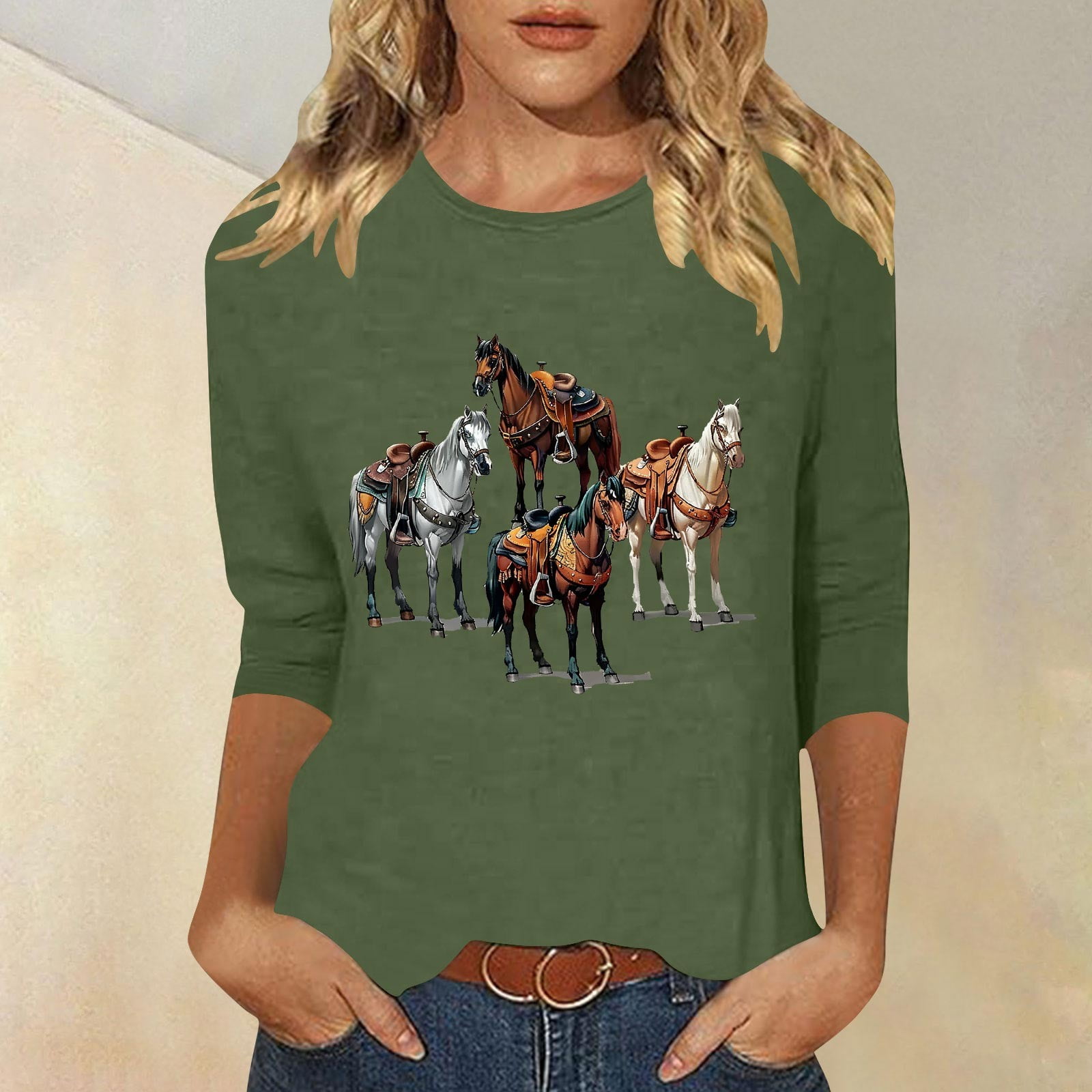 Dolkfu Western Tunic Tops for Women 3/4 Sleeve Loose Fit Casual Vintage ...