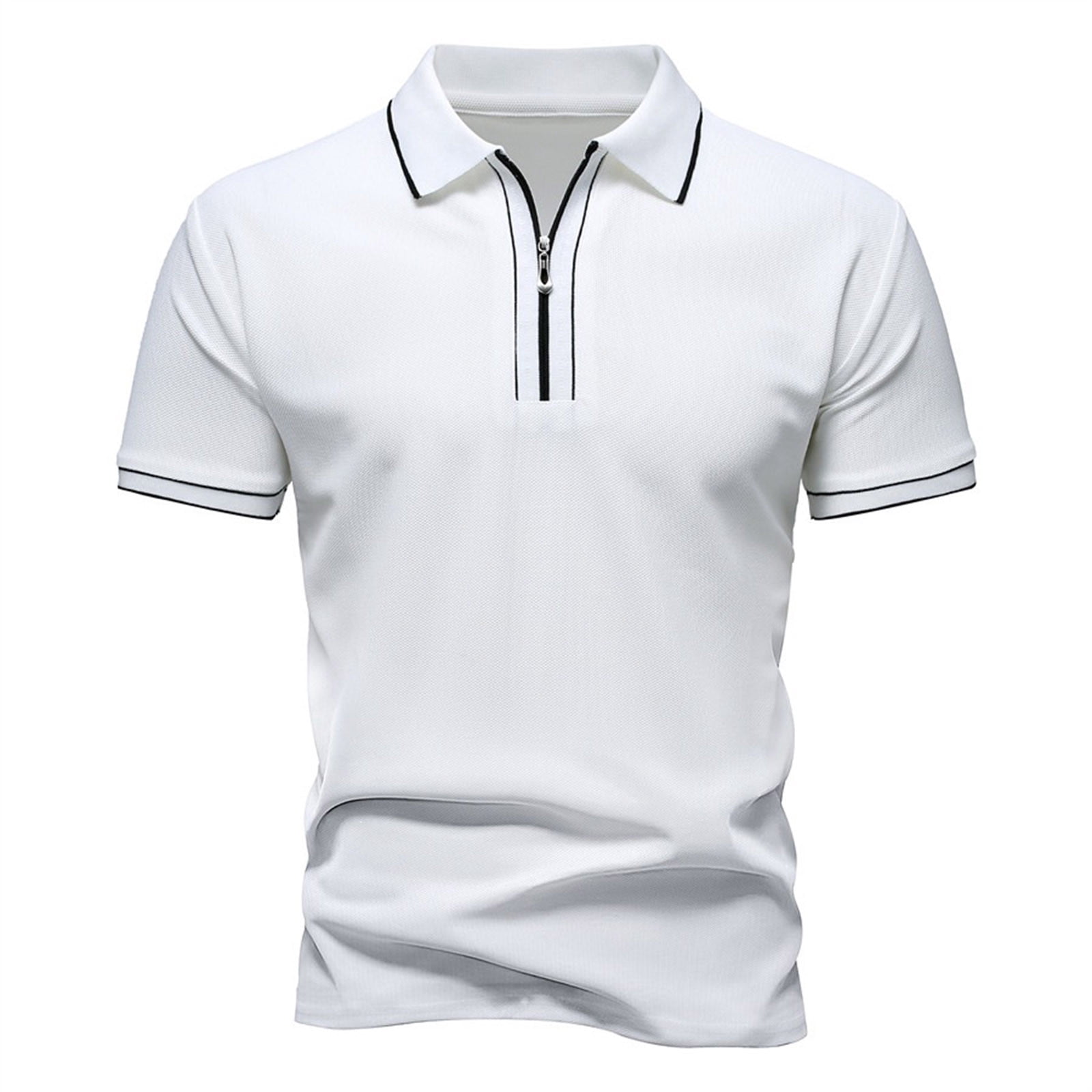 Dolkfu White Polos Shirts for Men Collared Minimalist Short Sleeve ...