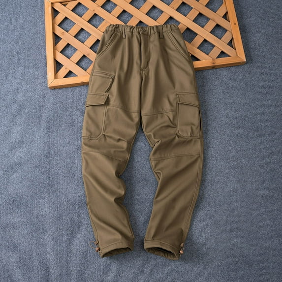 Dolkfu Wide Leg Big and Tall Pants for Men Fleece Lined Cargo Yellow ...