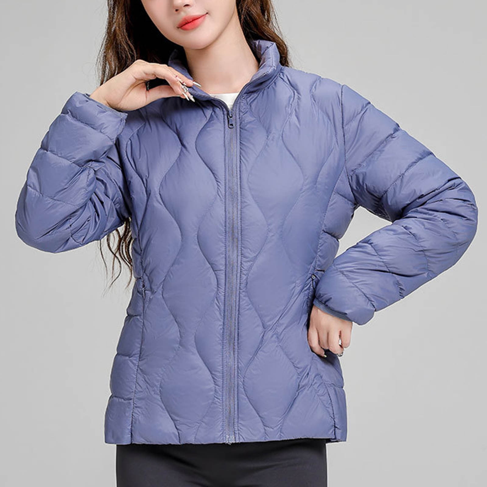 Dolkfu Women Jacket Trendy Quilted Blue Zip up Solid Lightweight Puffer Jacket Winter Coats for ...