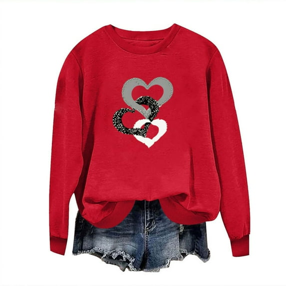 Dolkfu Women's Sweatshirt Loose Fitting Red Love Print Valentine's Day ...