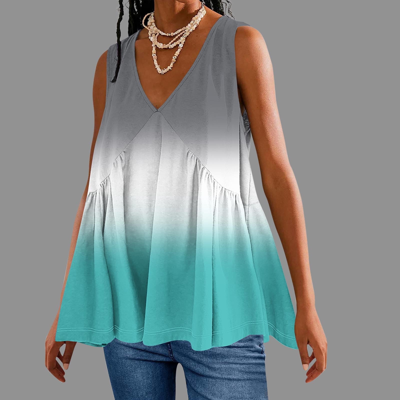 Dolkfu Women's Tanks & Camis Sleeveless Flowy Gradient Color V Neck ...