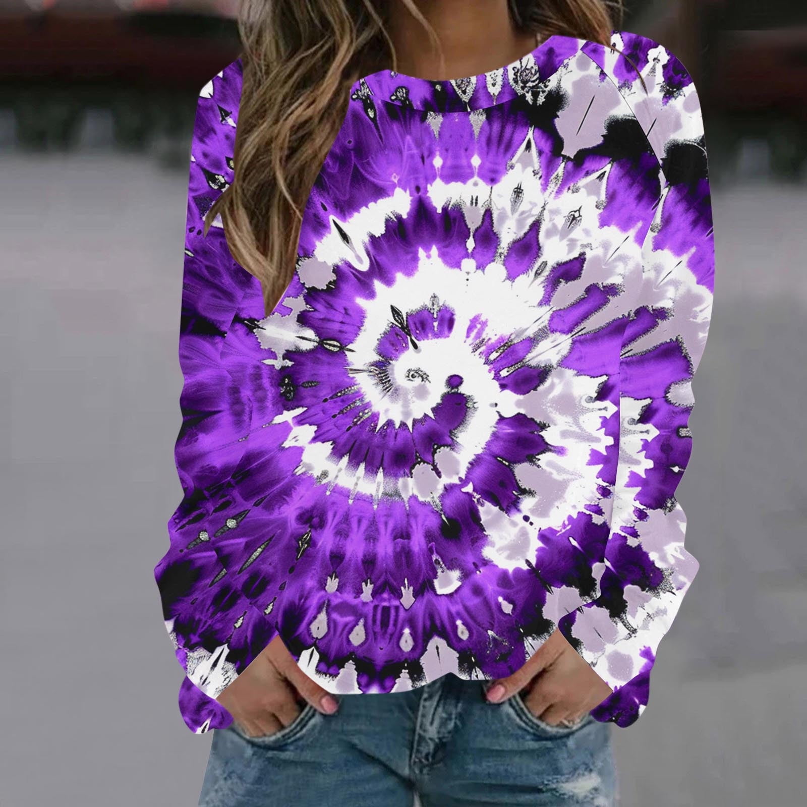 Dolkfu Womens Spring Purple Crew Neck Long Sleeve Loose Graphic Raglan ...