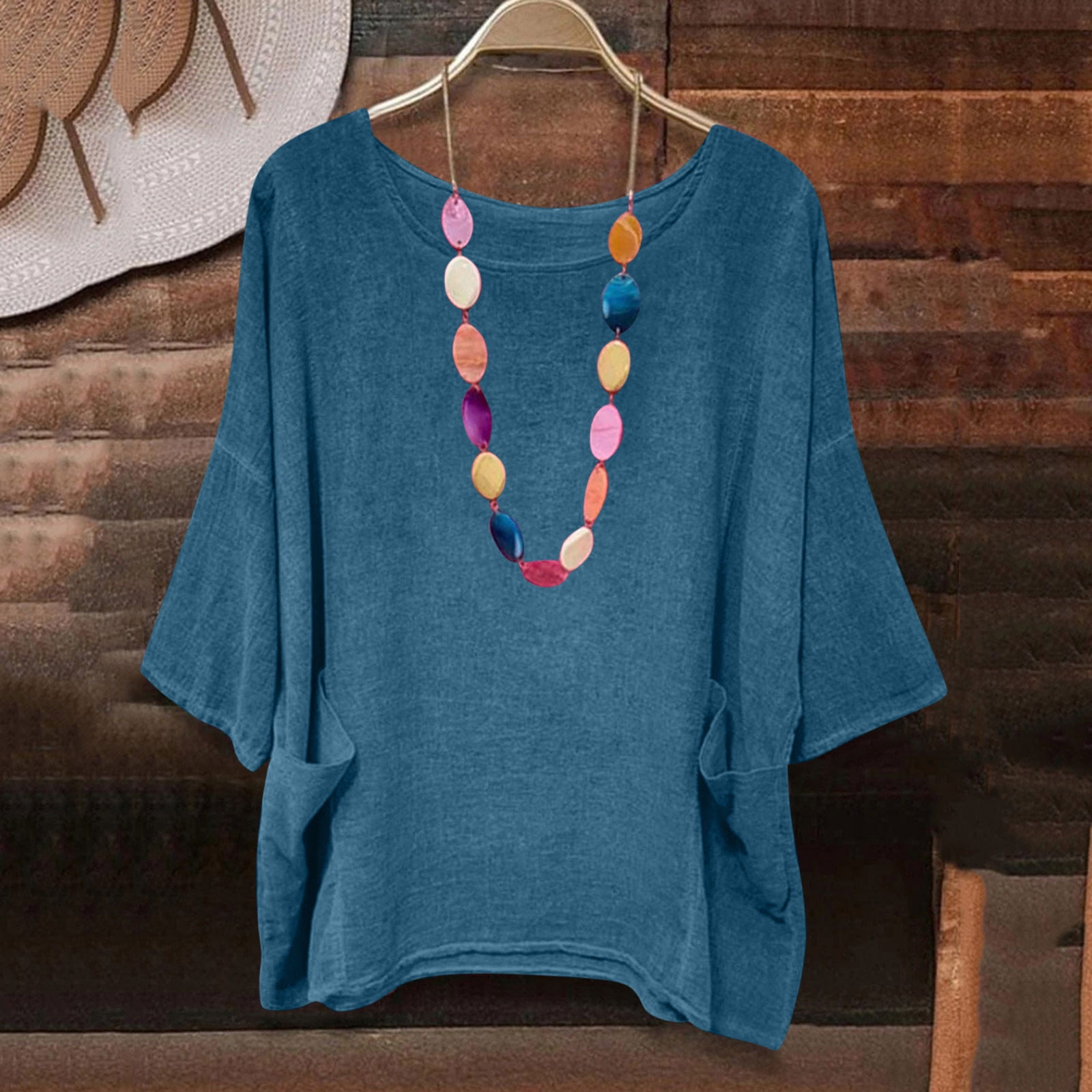 Dolkfu Womens Top Plus Size Short Sleeve Blue Pocket Solid Batwing ...