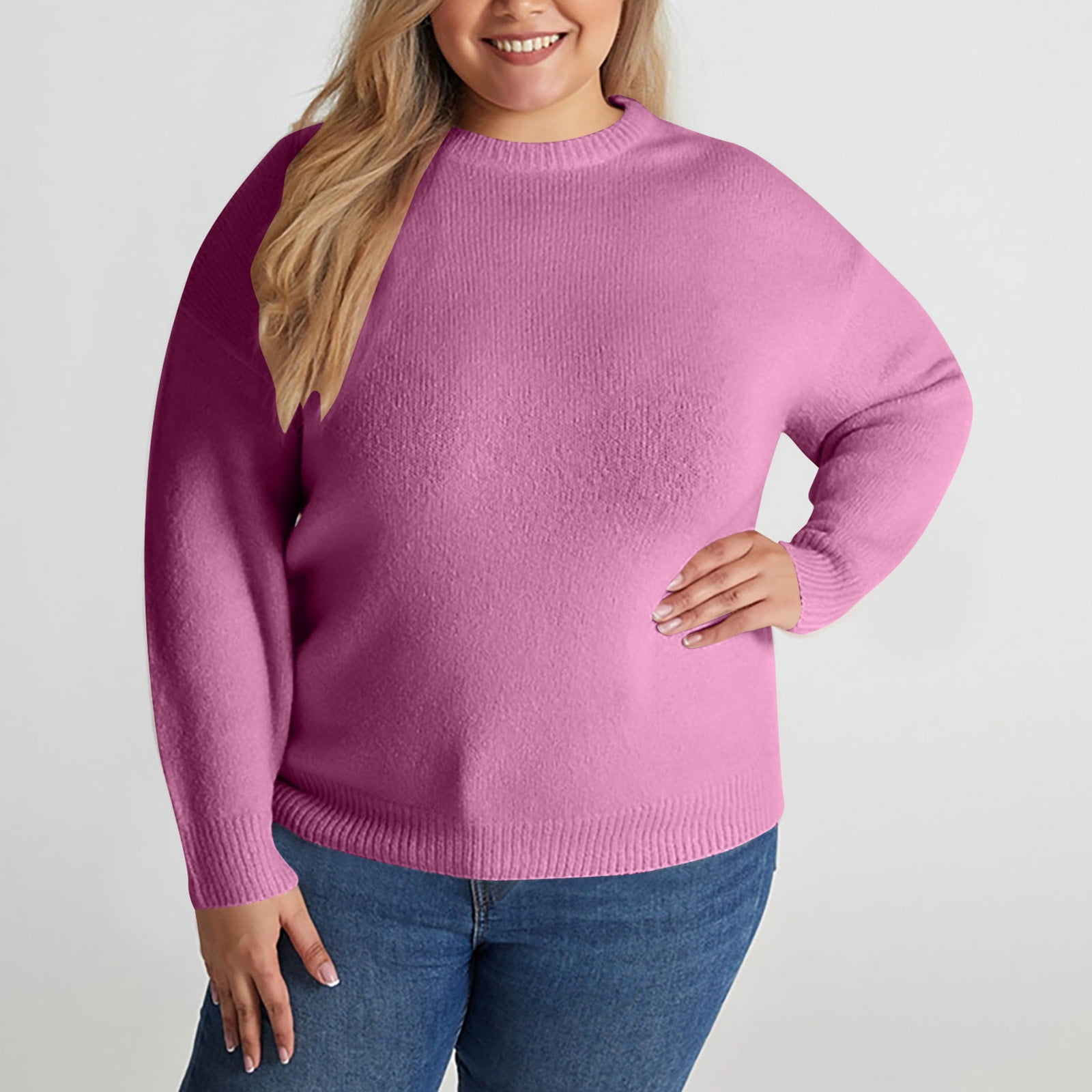 Dolkfu Womens Winter Sweater Pink Pullover Plus Size Relaxed Fit Solid ...