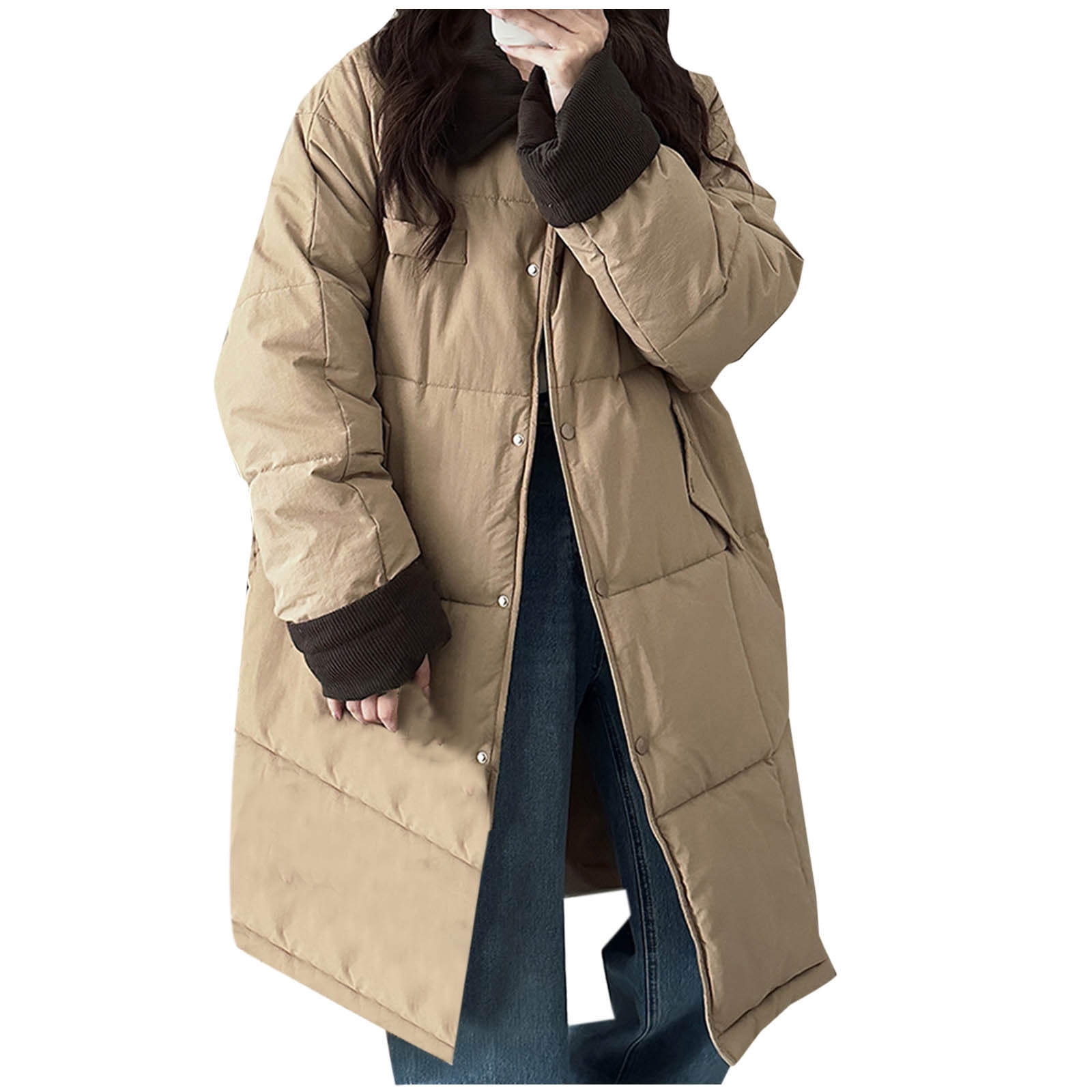 Dolkfu Yellow Jacket for Women Plus Size Long Collared Mid-Weight ...