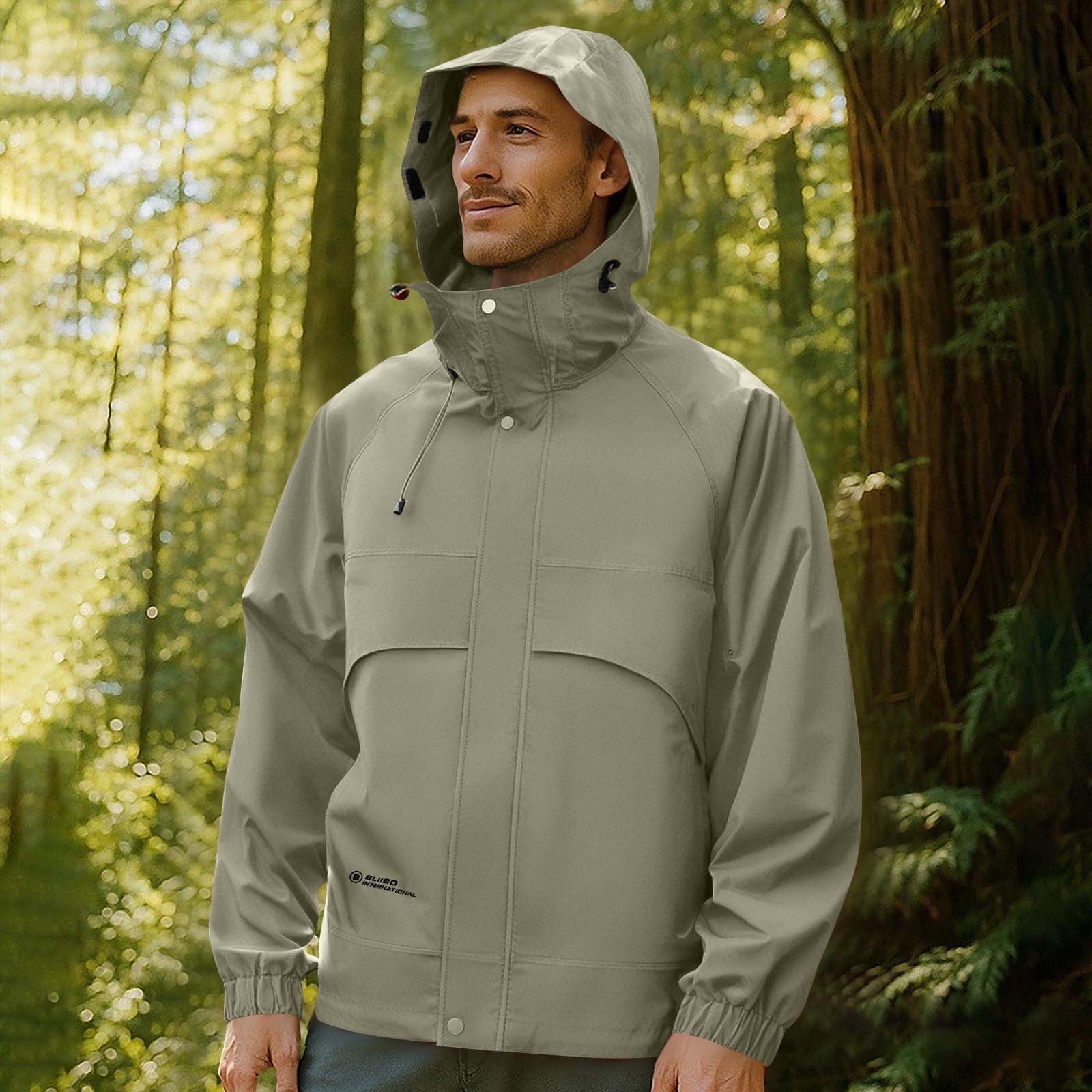 Dolkfu Yellow Jackets for Man Casual Zip up Hooded Windbreaker Solid ...