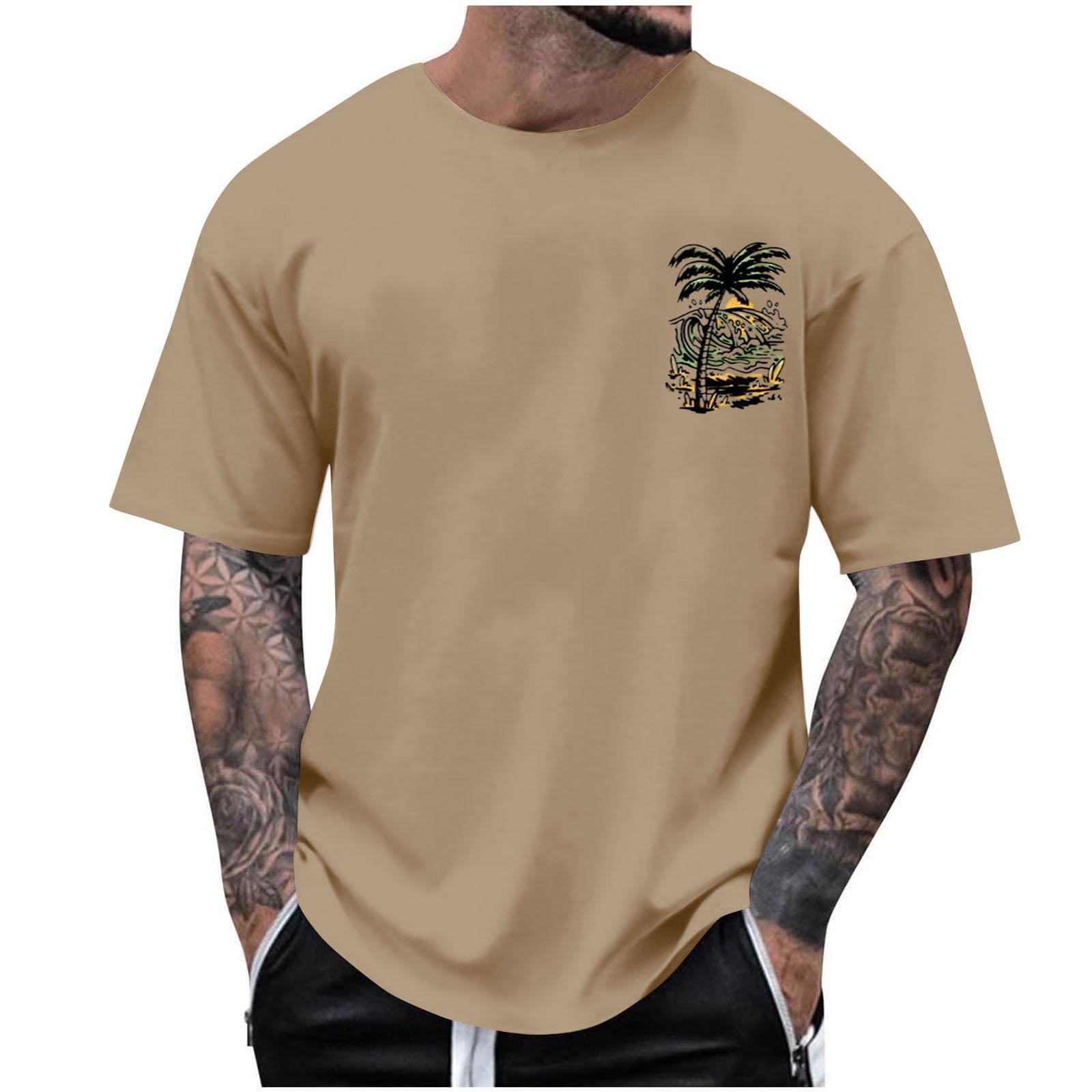 Dolkfu Yellow T Shirts for Man Crew Neck Short Sleeve Vacation-Inspired ...