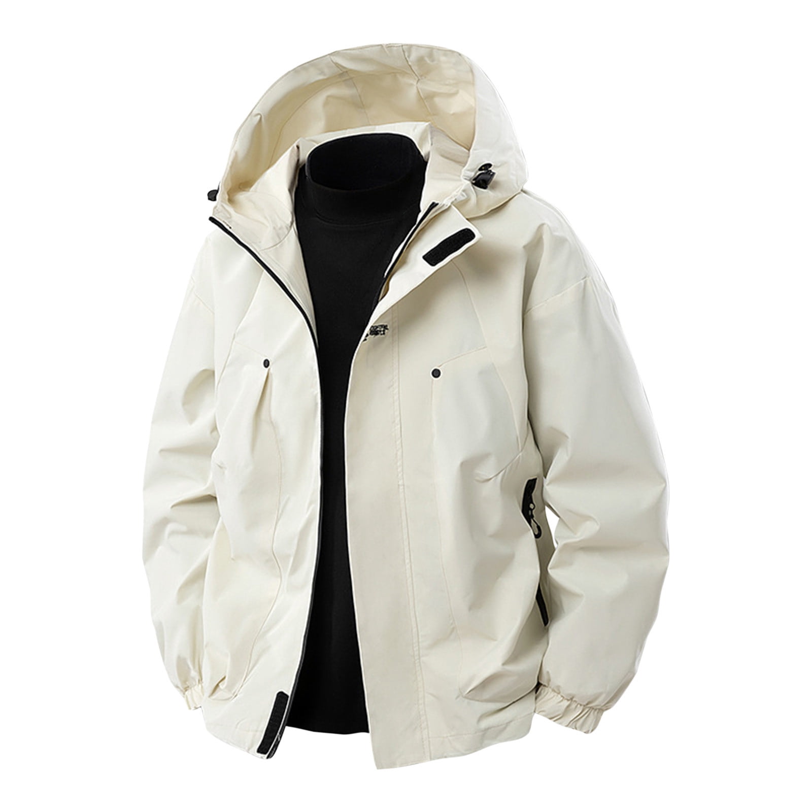 Dolkfu Zip up Mens Fall Jackets Hooded White Waterproof Windbreaker ...