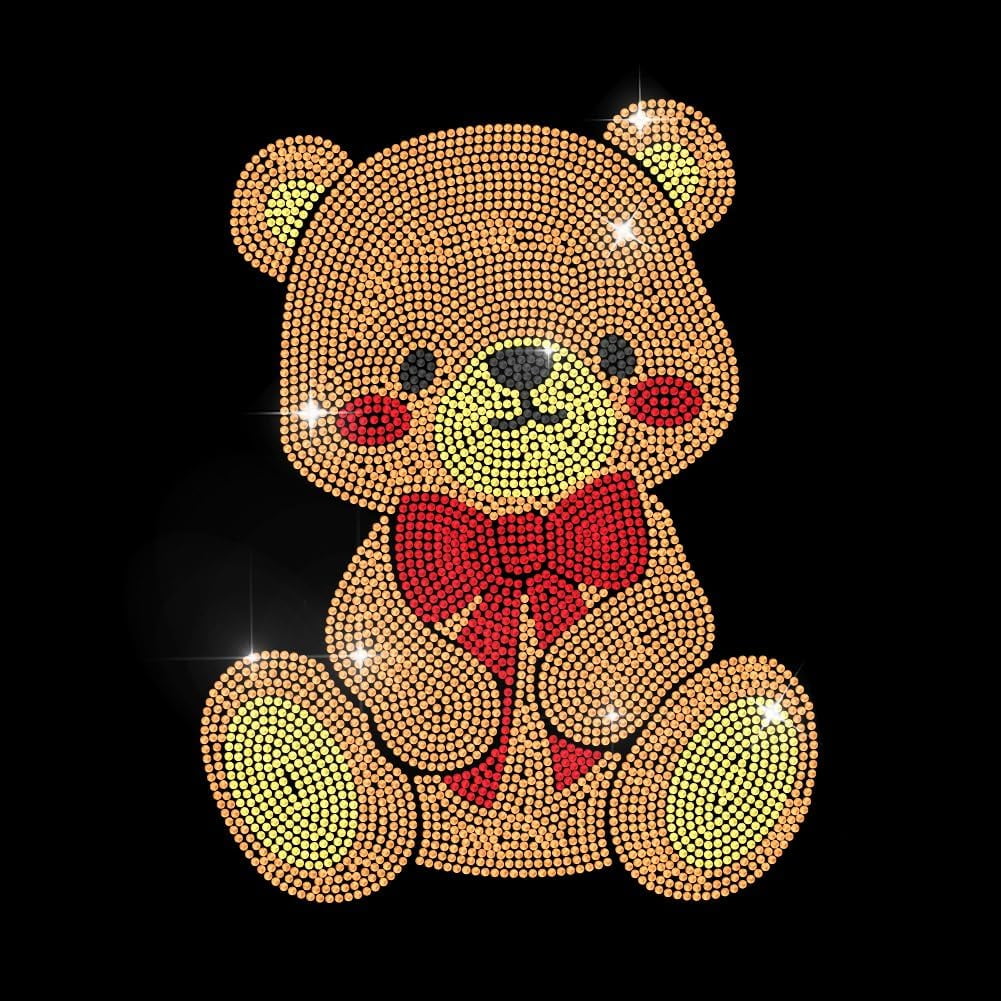 Doll Bear Teddy Bear Rhinestone Iron on Hotfix Transfer Decal Cute Bow ...