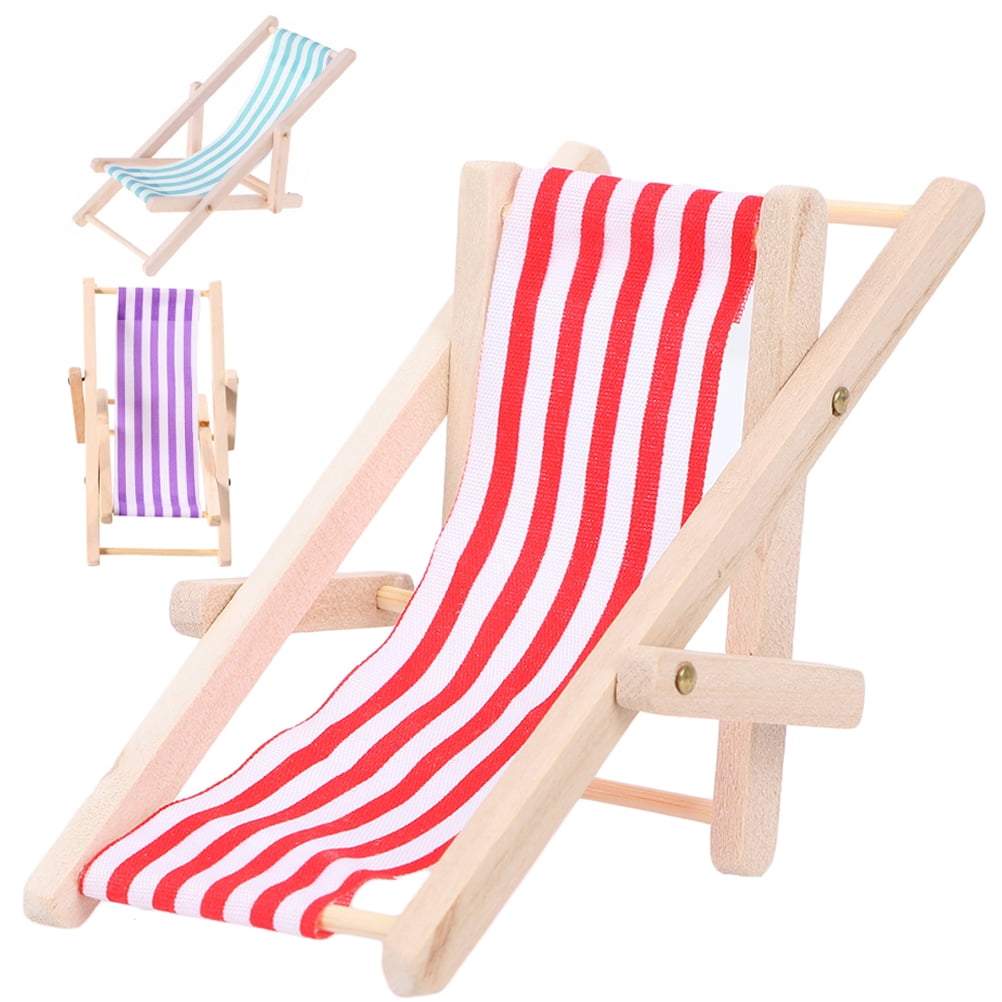 Toyandona Mini Foldable Beach Chair for Decoration with Wood and Cloth ...