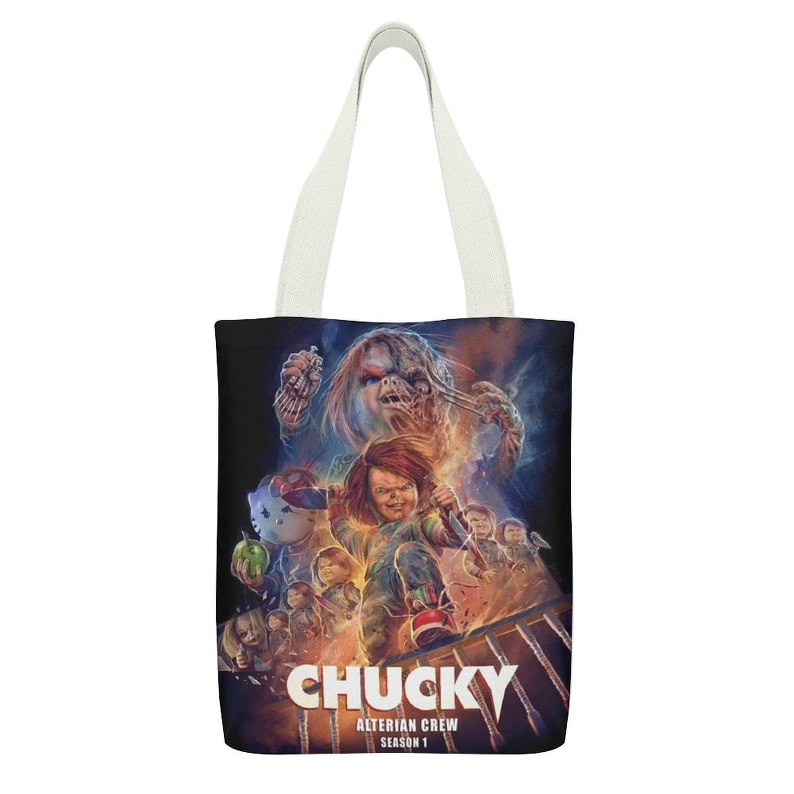 Doll Chucky Horror Canvas Tote Bag Zipper Book Tote Bag Daily Shoulder ...