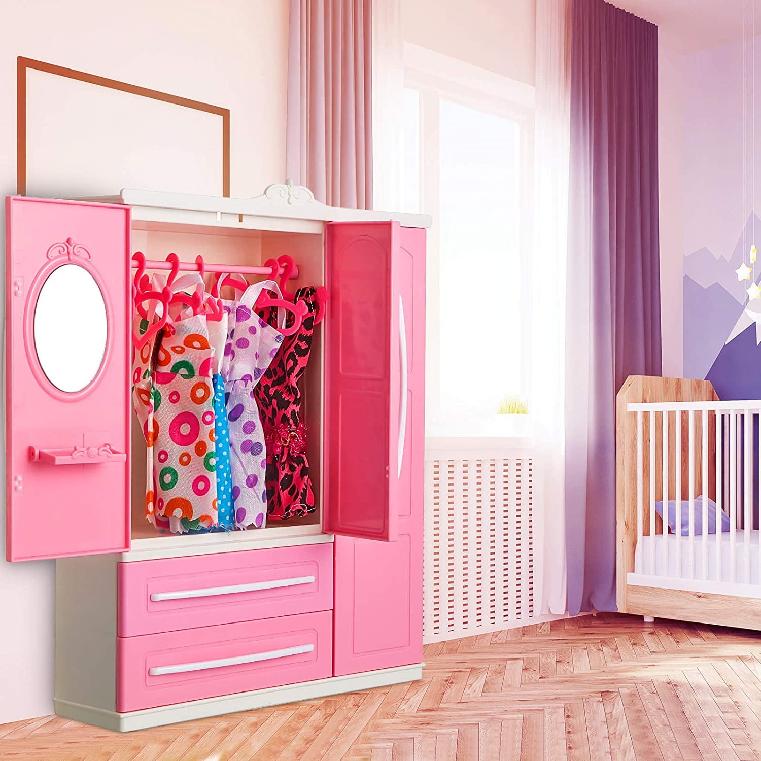 Doll Closet Furniture Wardrobe Clothing Organizer Doll Open Wardrobe ...