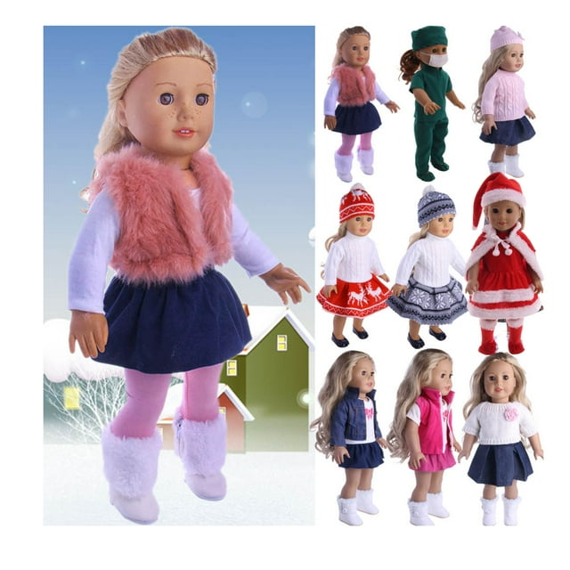 Doll Clothes 18 inch Knitted Christmas Elements Print Dress Hat Doctor ...