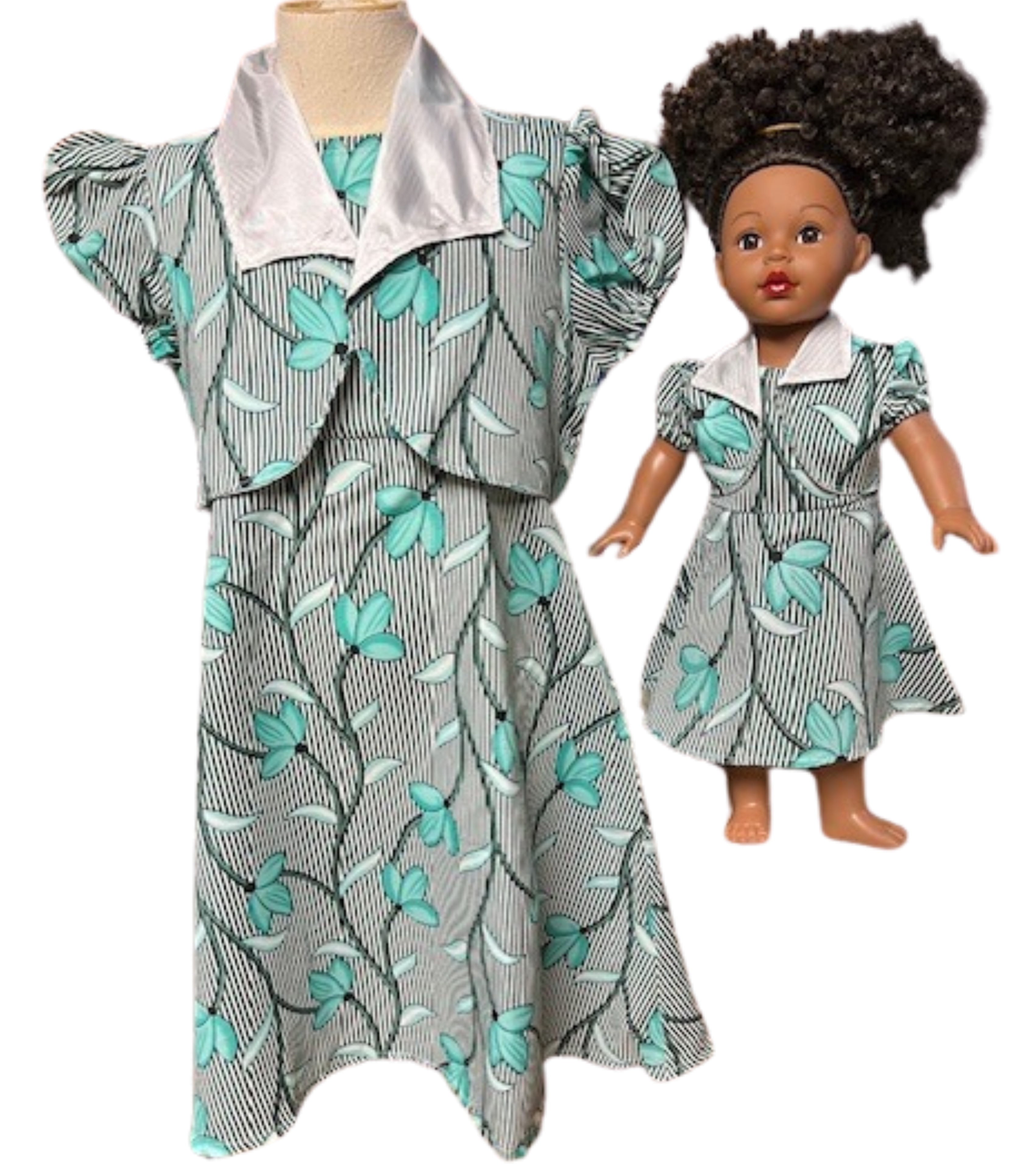 Doll Clothes Superstore Matching Girl Size 7 and 18-Inch Doll Dress with Green Stripe Pattern ...