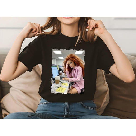 Doll Face Graphic T-Shirt, Shocked Doll Expression Art Tee, Bold Dark ...