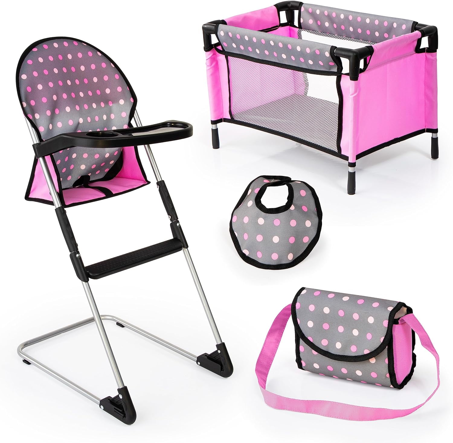 Doll High Chair/Crib Set, Grey, Pink with Dots - Walmart.com