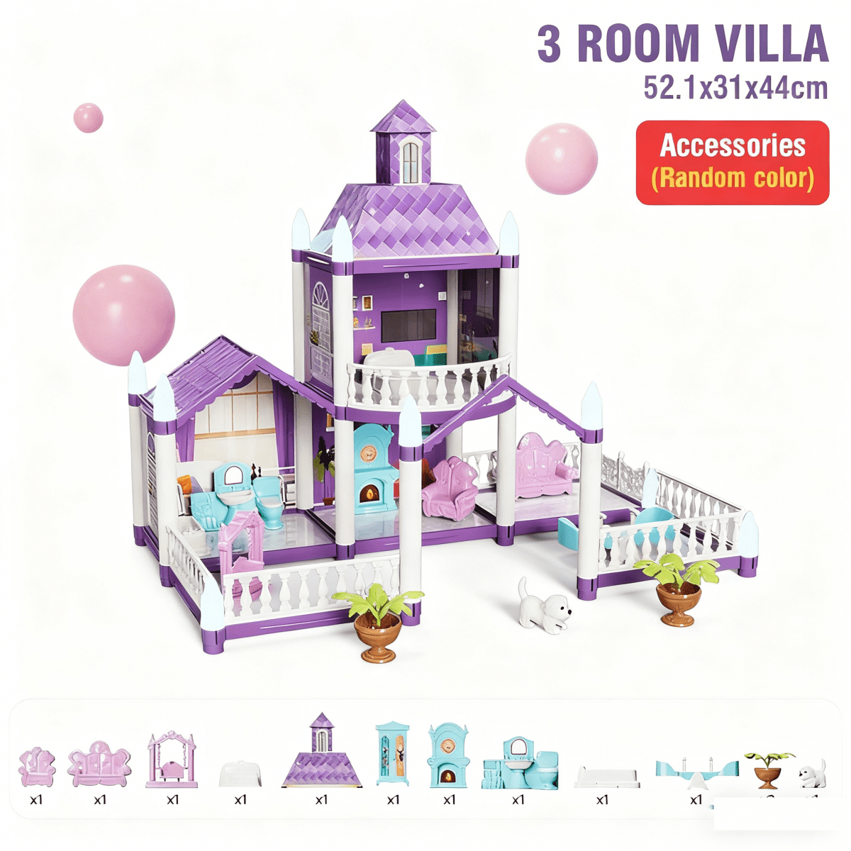 Doll House for Girls, 3 Rooms Huge Princess House Playset with 2Dogs ...