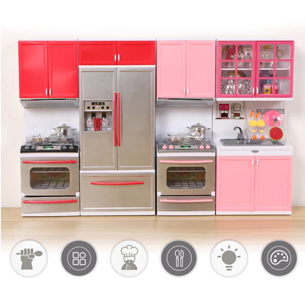 Doll Kitchen Playset for KidsMini Kitchen Furniture Set with Lights and ...