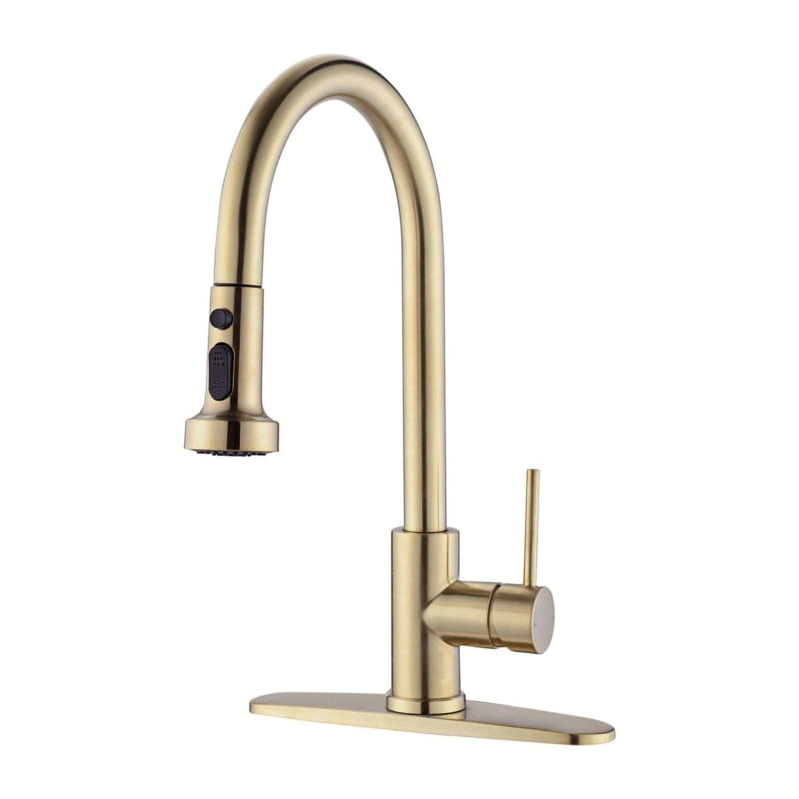 DollMay Brushed Gold Pull-Down Kitchen Faucet with Integrated Soap ...