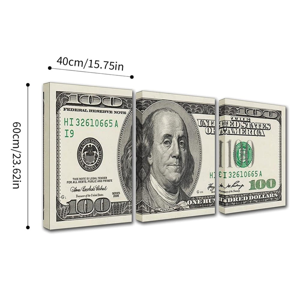 CLEARANCE!3 Panels Creative 100 Dollar Bill Canvas Painting Posters and ...