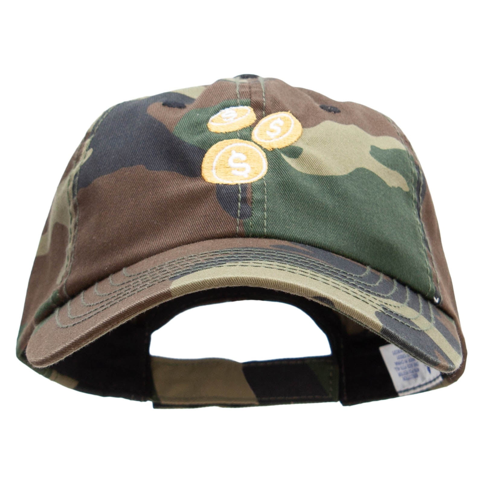 Dollar Coin Embroidered Enzyme Washed Camo Cap - Camo OSFM - Walmart.com