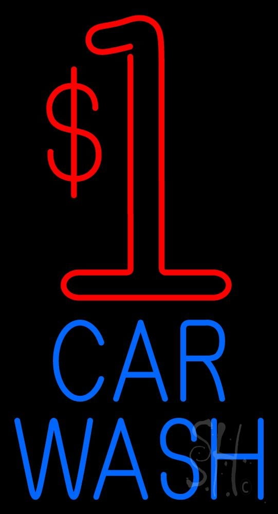 Dollar One Car Wash LED Neon Sign 24 x 13 - inches, Clear Edge Cut ...