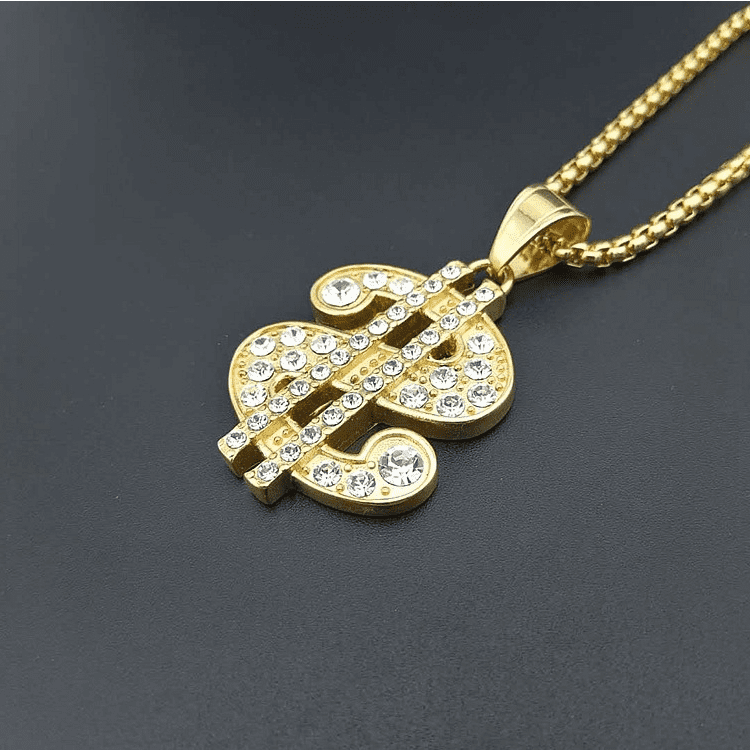 Dollar Sign 14K Yellow Gold Pendant Necklace Men's Women's Necklace ...