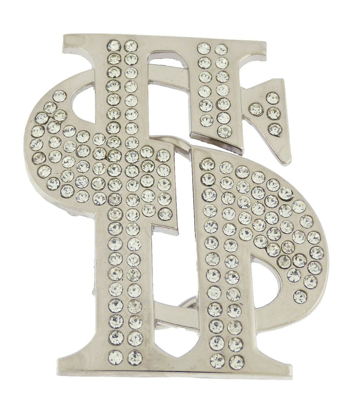 Dollar Sign Belt Buckle US Currency Blinged Out Silver Rhinestone Punk ...