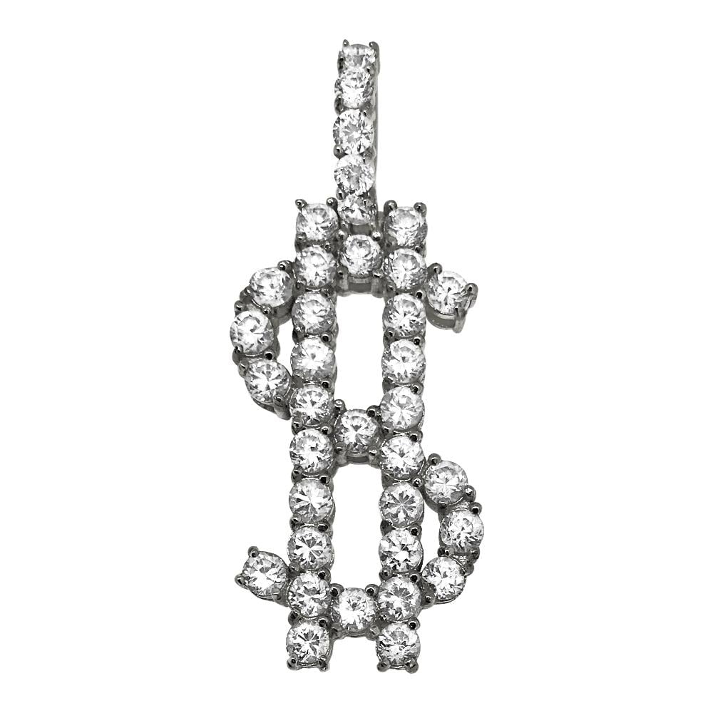Dollar Sign Bling Bling Pendant 3MM CZ Steel - Walmart.com