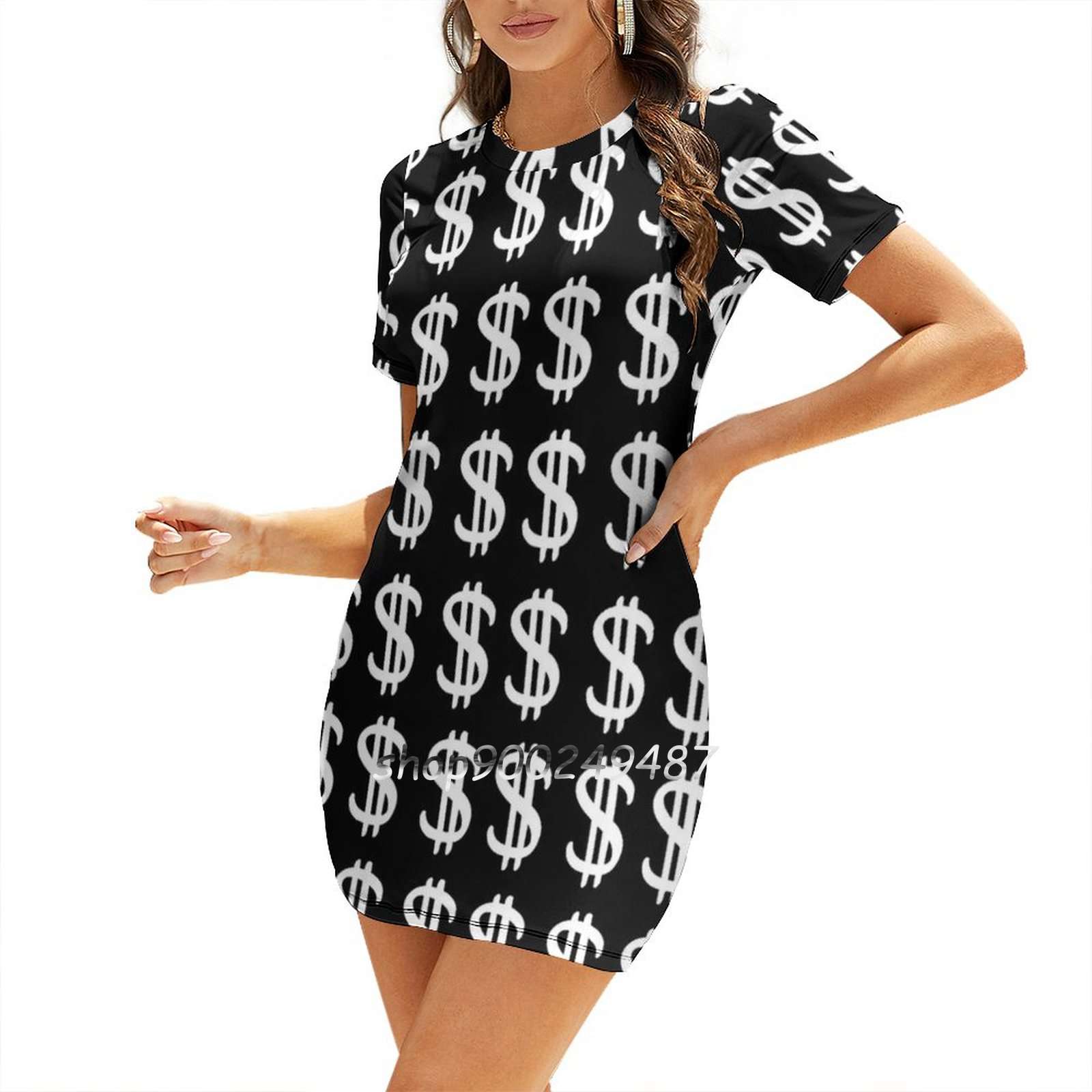 Dollar Sign Design-Dollar Symbol Black And White Square Neck Dress ...