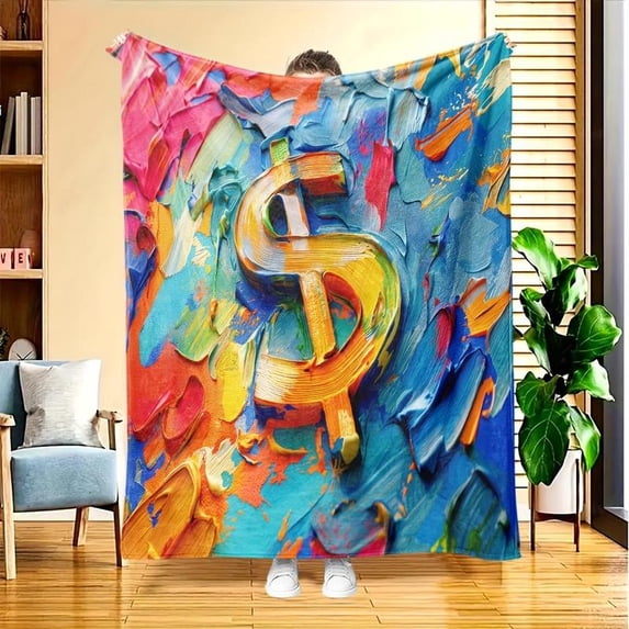 Dollar Sign Flannel Fleece Blanket - Soft 100% Polyester All-Season ...