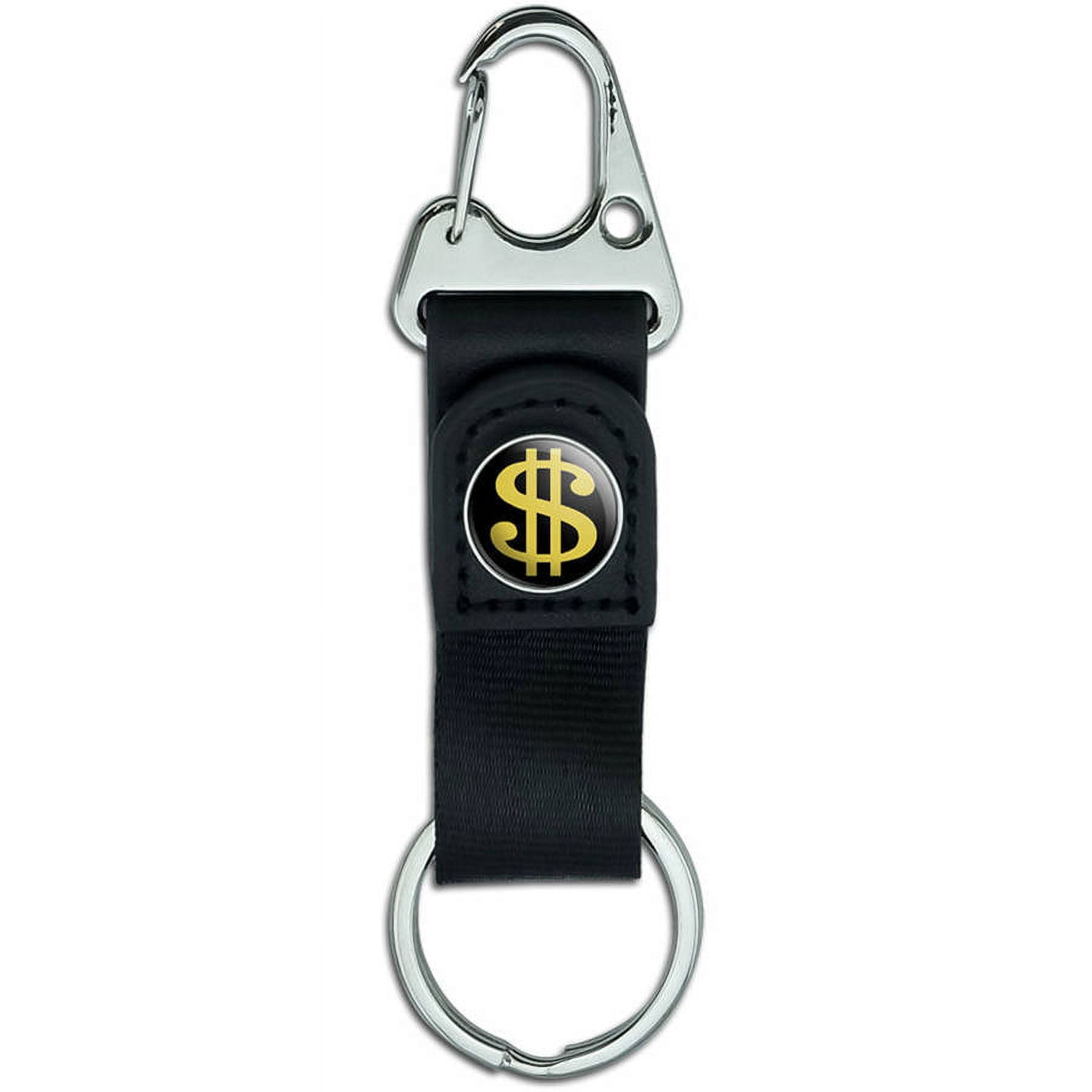 Dollar Sign Gold and Black Belt Clip On Carabiner Leather Keychain ...