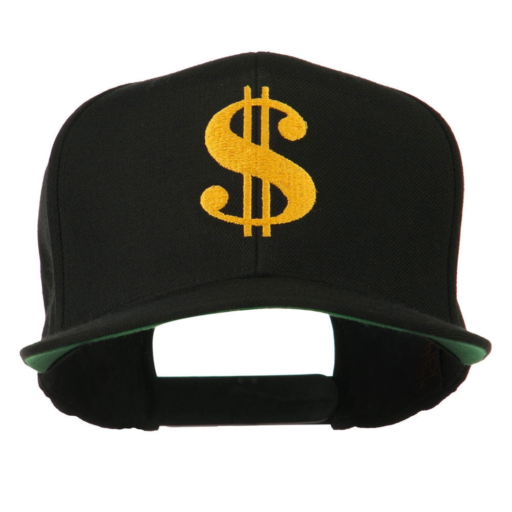 Dollar Sign Logo Embroidered Flat Bill Cap - Black OSFM - Walmart.com
