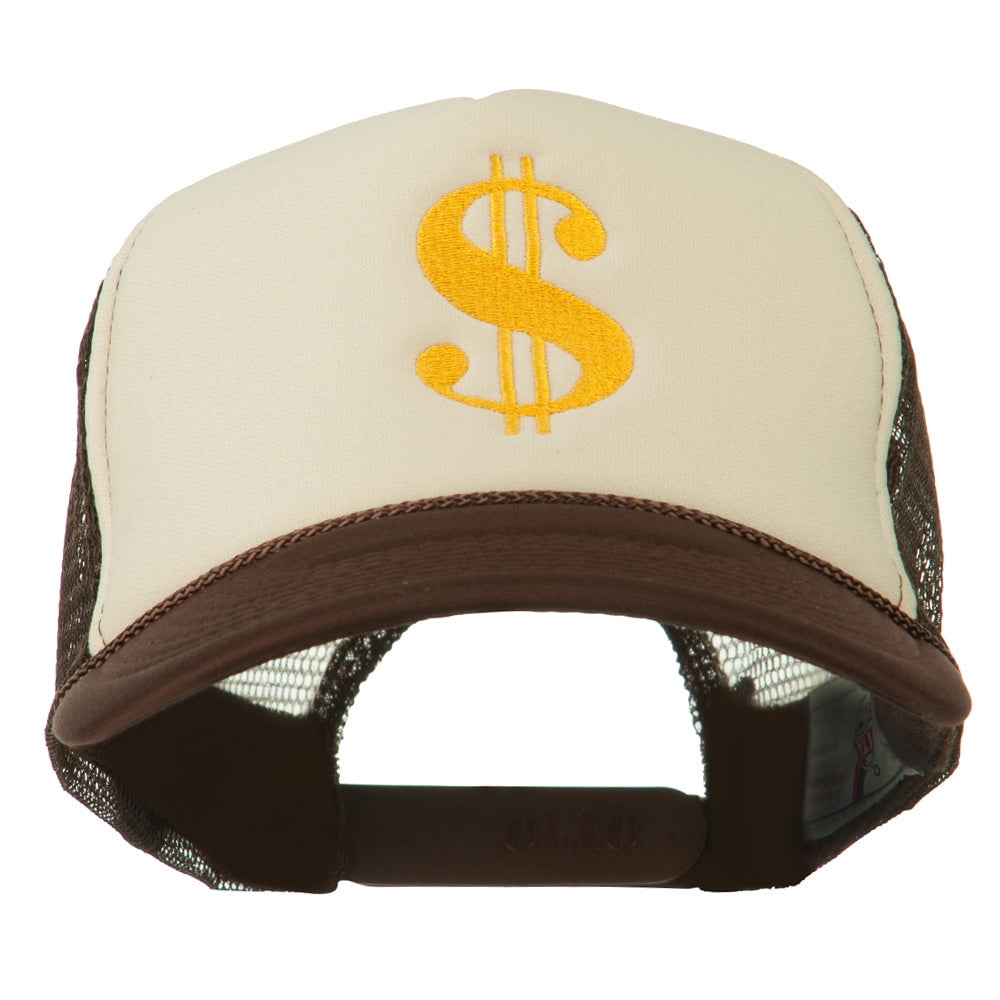 Dollar Sign Logo Embroidered Foam Mesh Back Cap - Brown Tan OSFM ...
