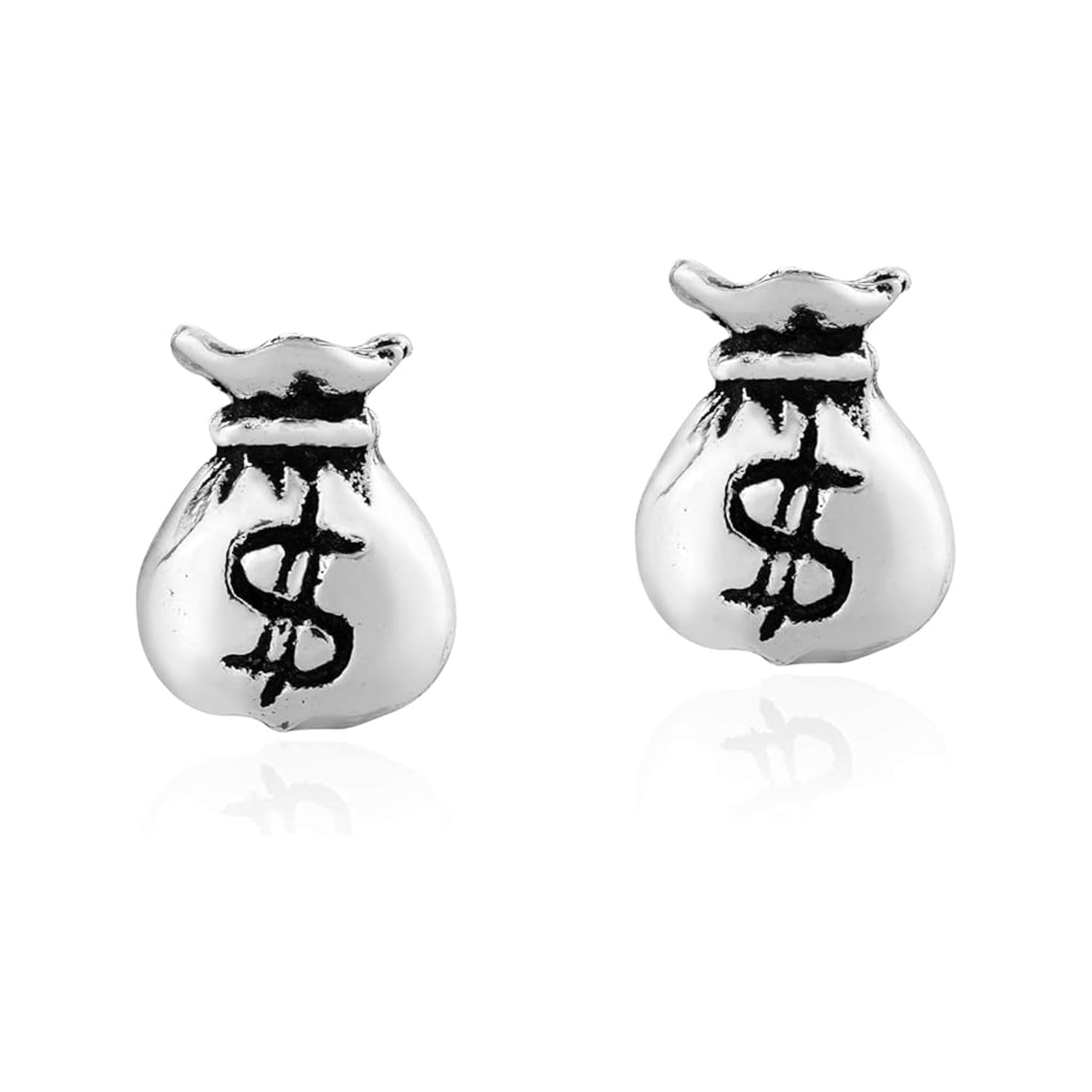 Dollar Sign Money Bag Stud Earrings in 925 Sterling Silver | Whimsical ...