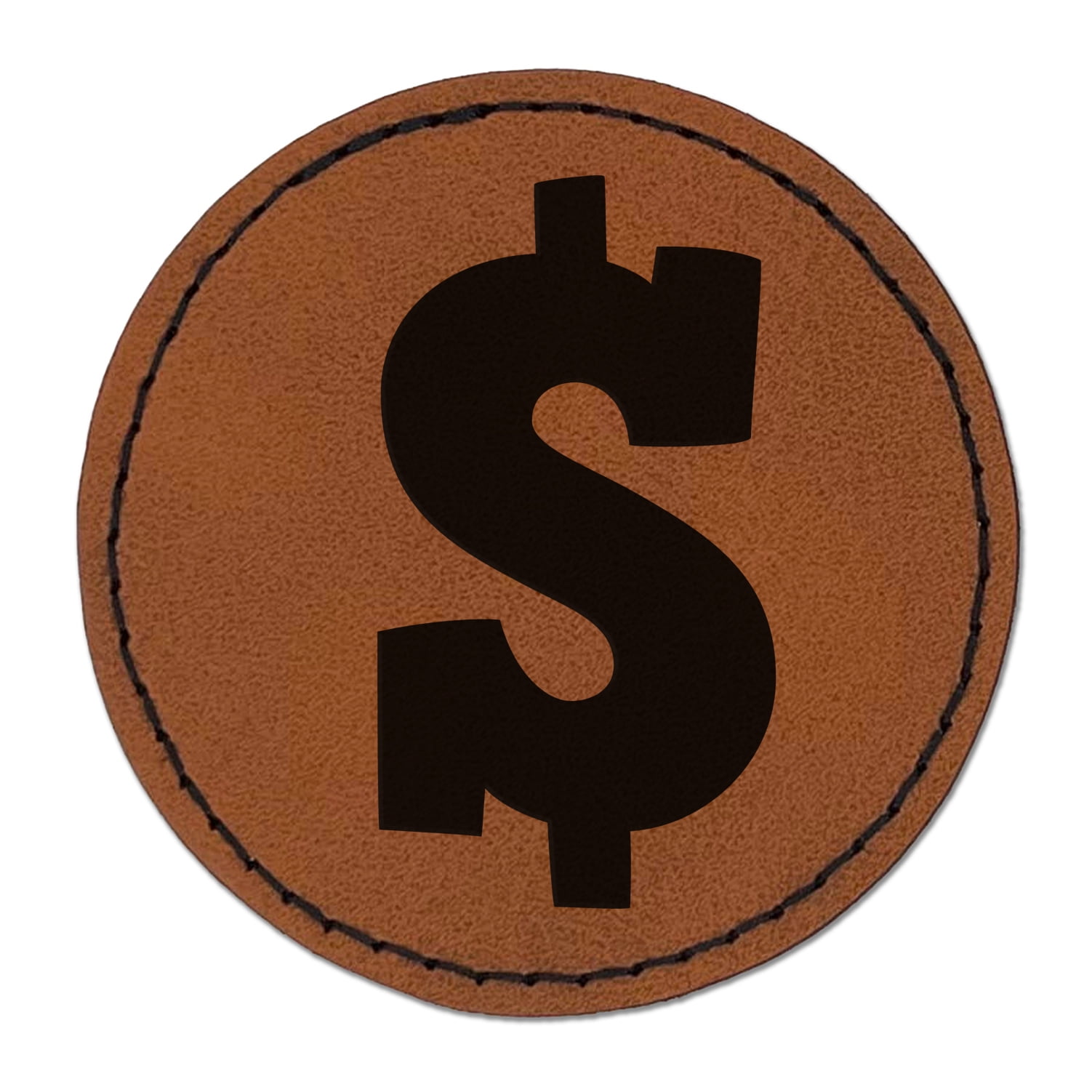 Dollar Sign Money Symbol 2.5" Faux Leather Round Engraved Iron-On Patch ...